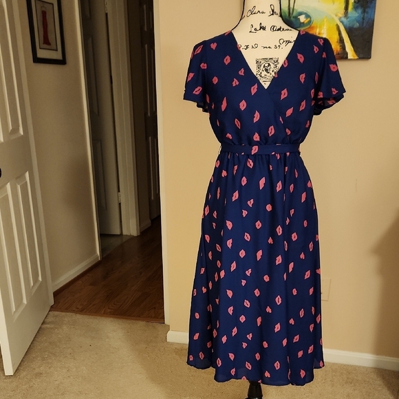 Modcloth | Dresses | Modcloth Pink And Blue Wrap Midi Dress With ...